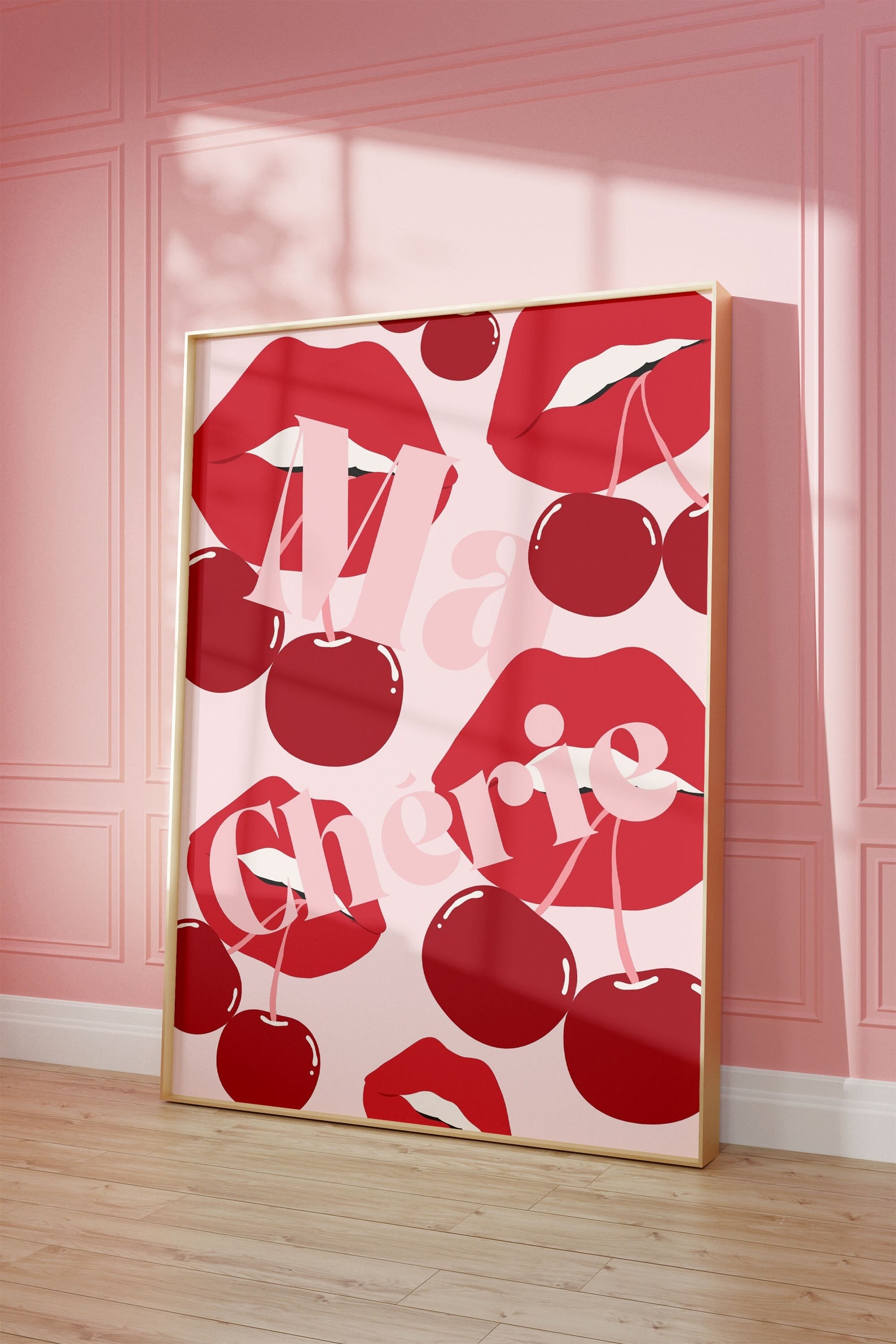 Red Cherry Lips Wall Art Print, Printable Feminine Poster, Ma Cherie ...