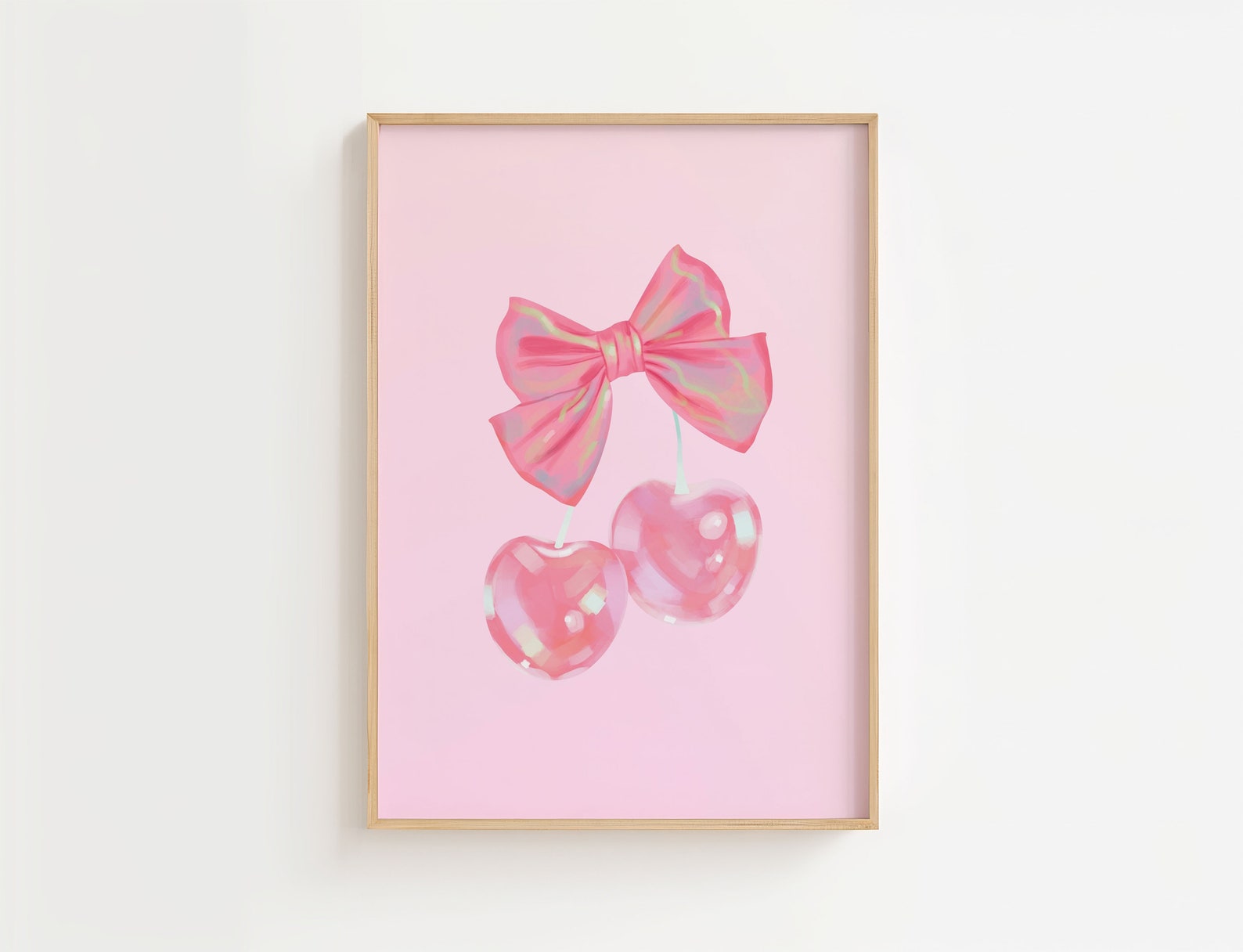 Cherry Wall Art Print, Coquette Pink Bow Soft Girl Bedroom Decor, Printable Feminine Poster ...