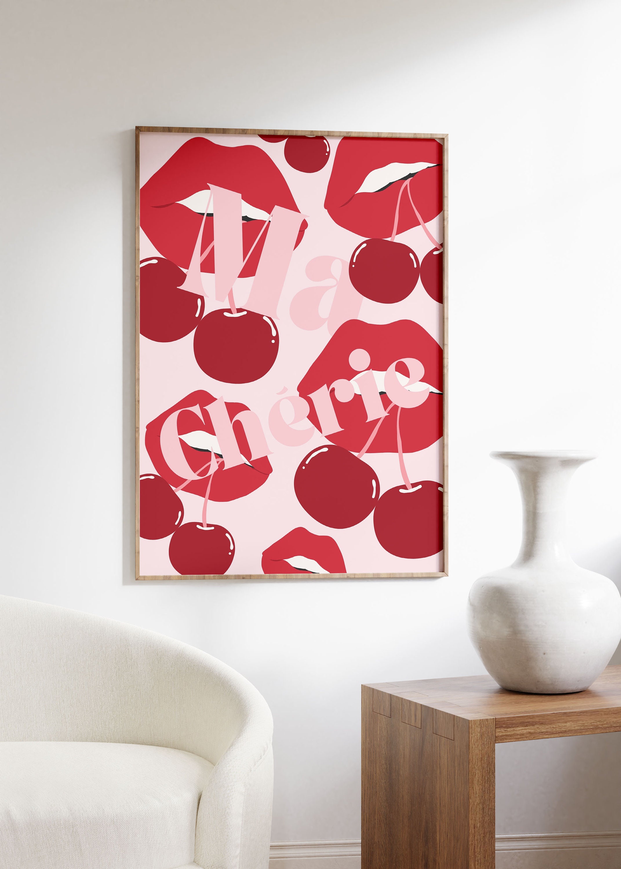 Red Cherry Lips Wall Art Print, Printable Feminine Poster, Ma Cherie ...