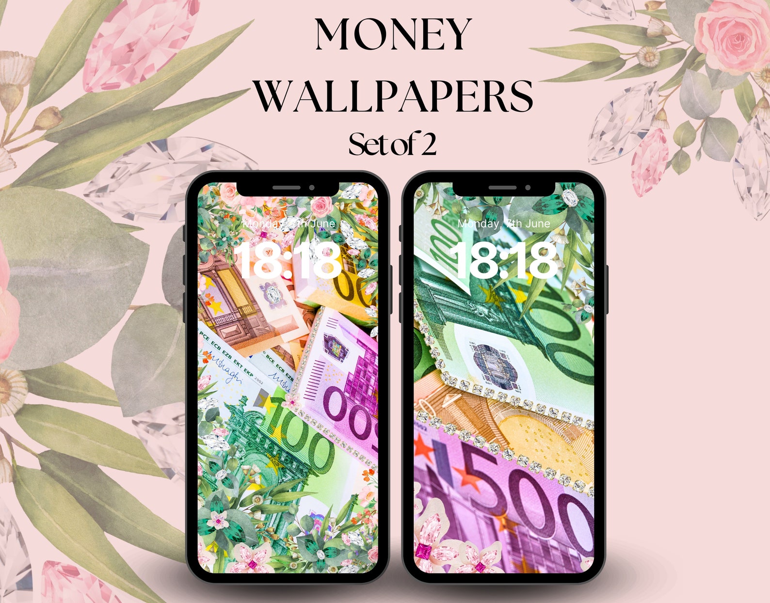 Money Wallpapers,set of 2 Phone Wallpaper,financial Success,abundance ...