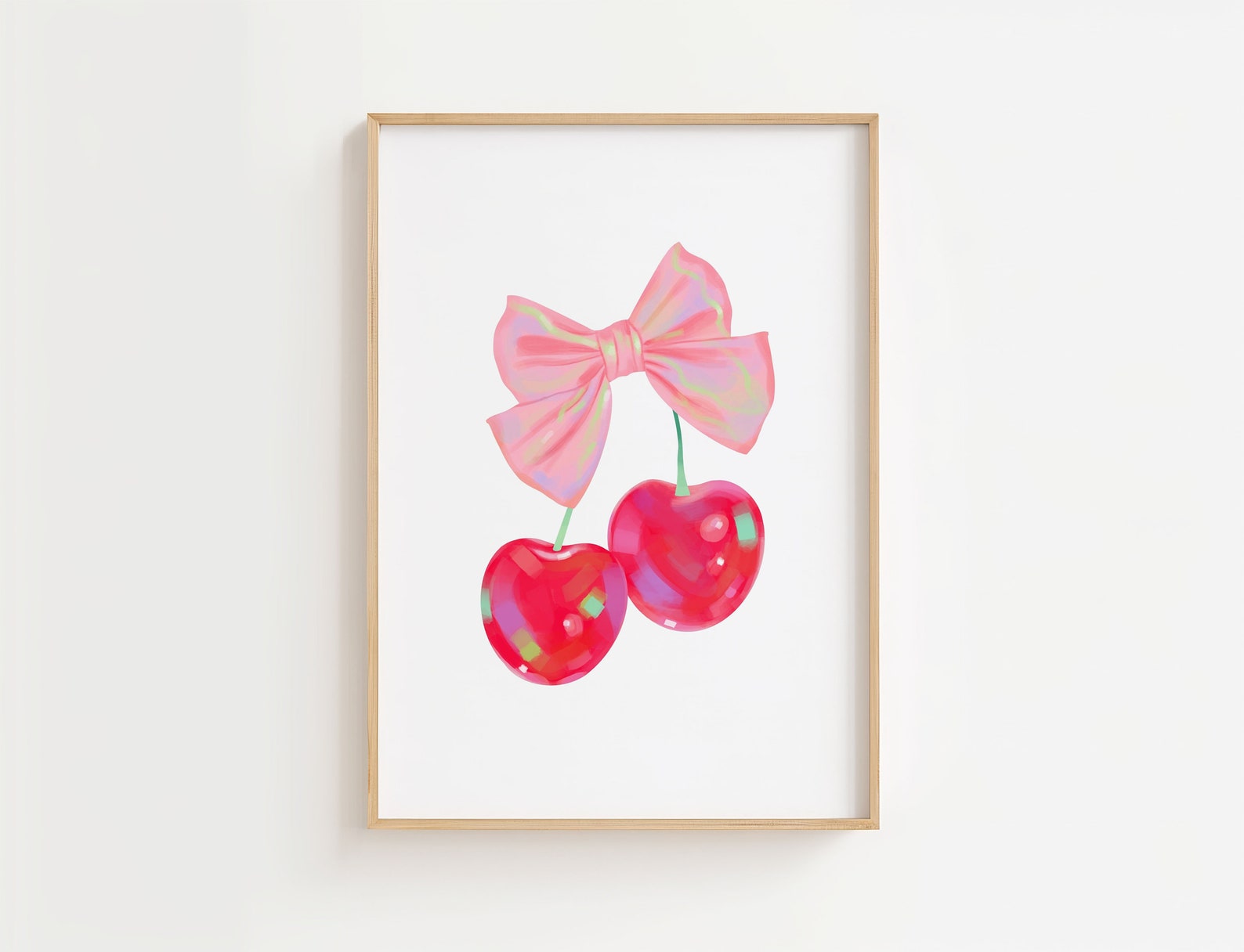 Cherry Wall Art Print, Coquette Pink Bow Soft Girl Bedroom Decor, Printable Feminine Poster ...