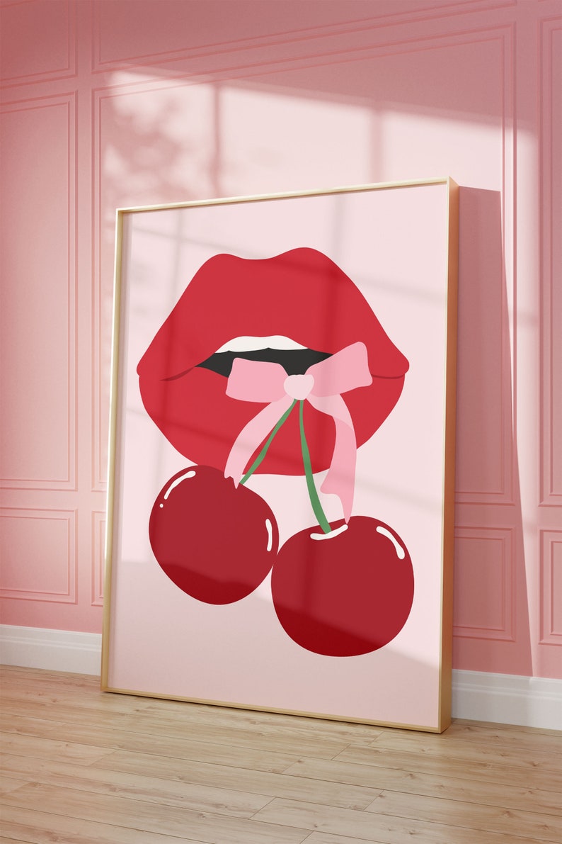 Coquette Room Decor, Cherry Lips Wall Art Print Set of 3, Ma Cherie ...