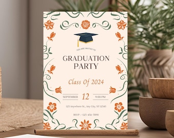 Gold Digital Graduation Invitation Class of 2024 Customizable Invite ...