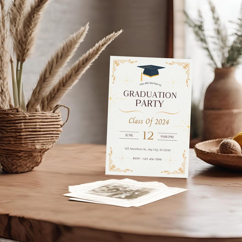 Gold Digital Graduation Invitation Class of 2024 Customizable Invite ...