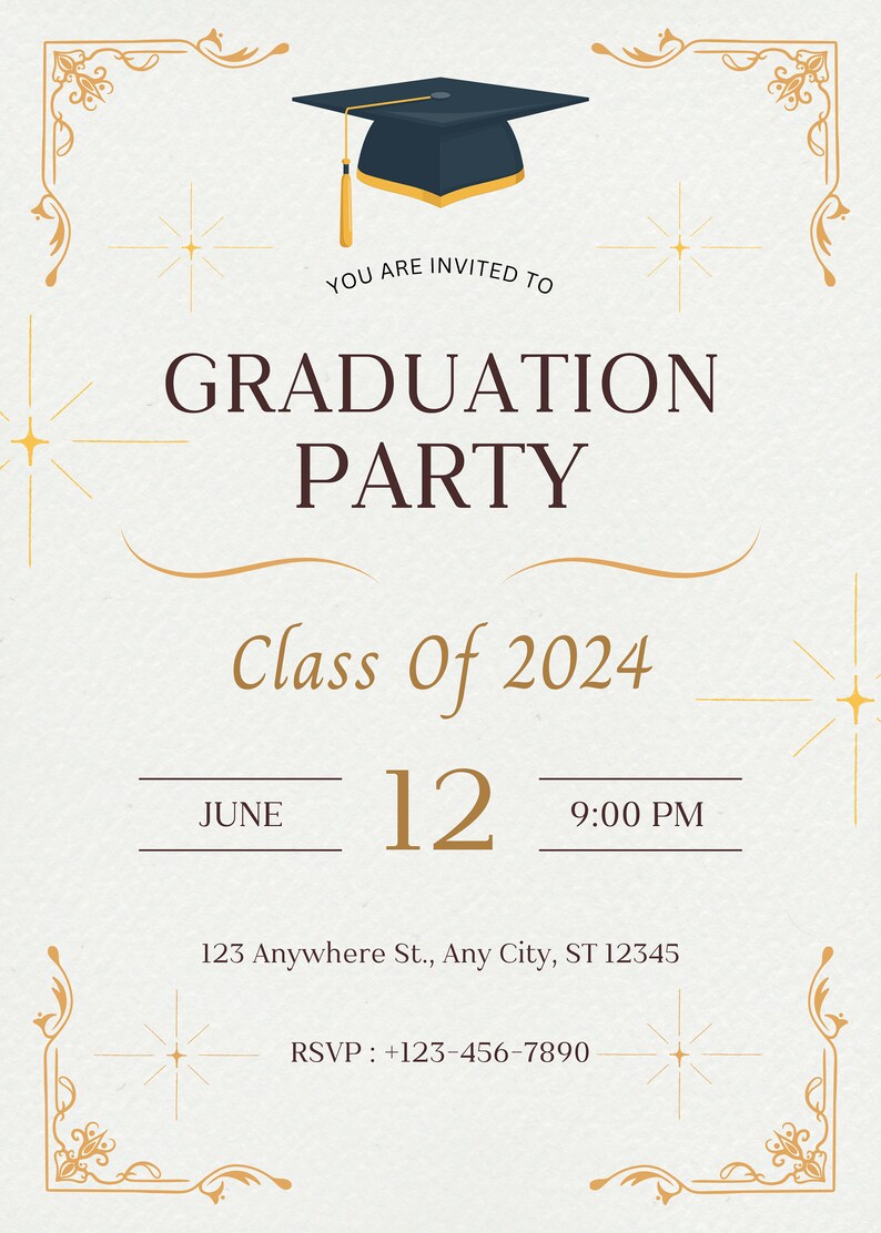 Gold Digital Graduation Invitation Class of 2024 Customizable Invite ...