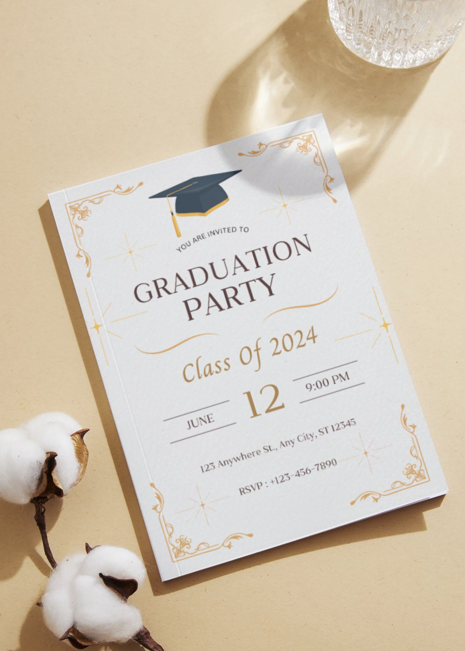 Gold Digital Graduation Invitation Class of 2024 Customizable Invite ...