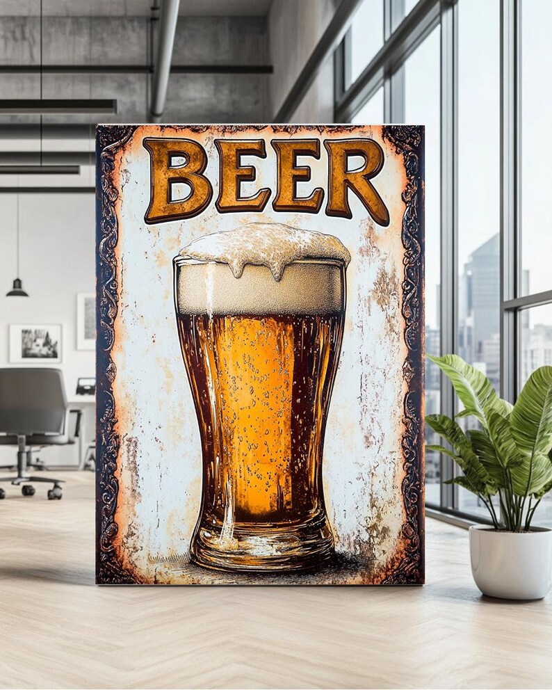 Beer Wall Art | Bar Wall Decor | Vintage Bar Artwork | Rustic Beer ...