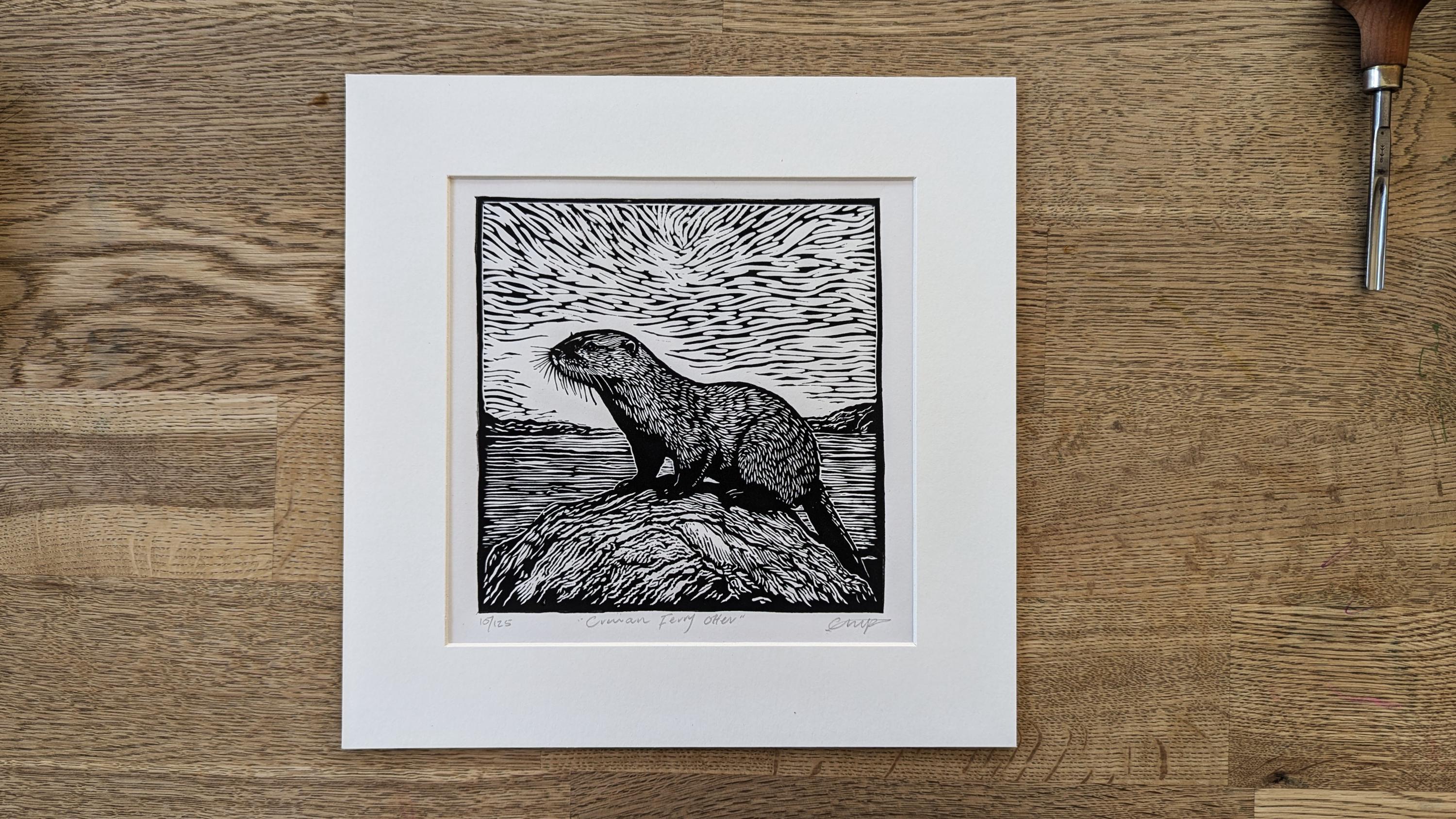 Lino Cut Print Wild Scottish Otter Tick Art Sea Coast Animal - Etsy