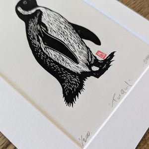 Lino Cut Print Emotional Support Penguin Scottish Art Bird Natural ...