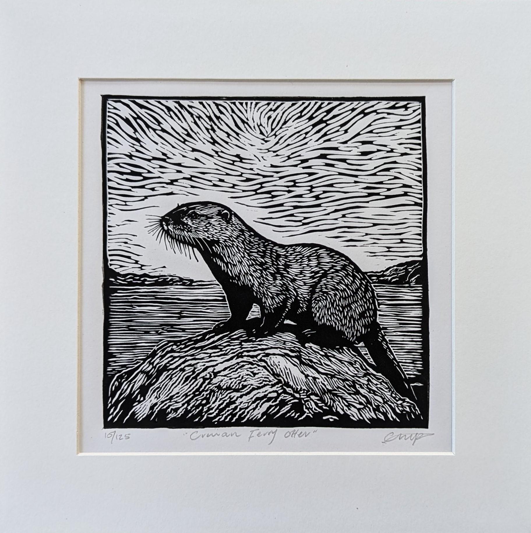 Lino Cut Print Wild Scottish Otter Tick Art Sea Coast Animal - Etsy