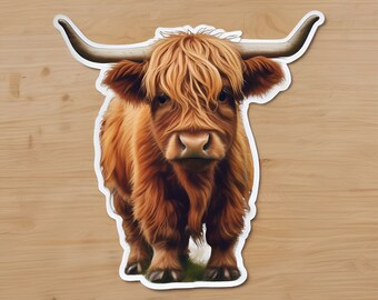 Highland Cow Sticker, Animated Highland Cattle Sticker, Cute Cartoon ...