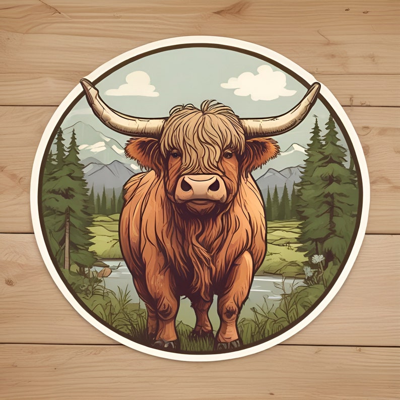 Highland Cow Sticker, Animated Highland Cattle Sticker, Cute Cartoon ...
