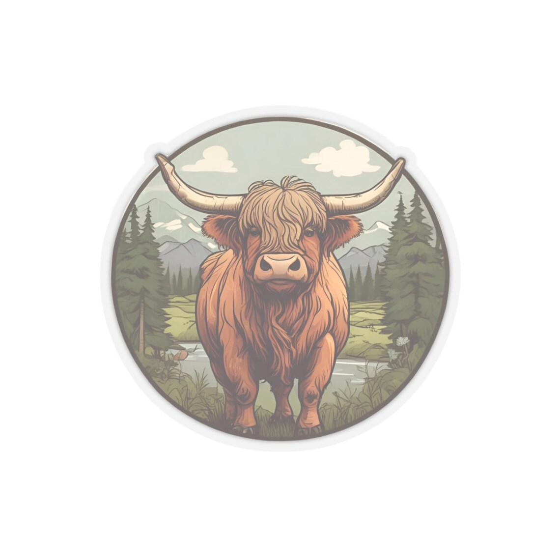 Highland Cow Sticker, Animated Highland Cattle Sticker, Cute Cartoon ...