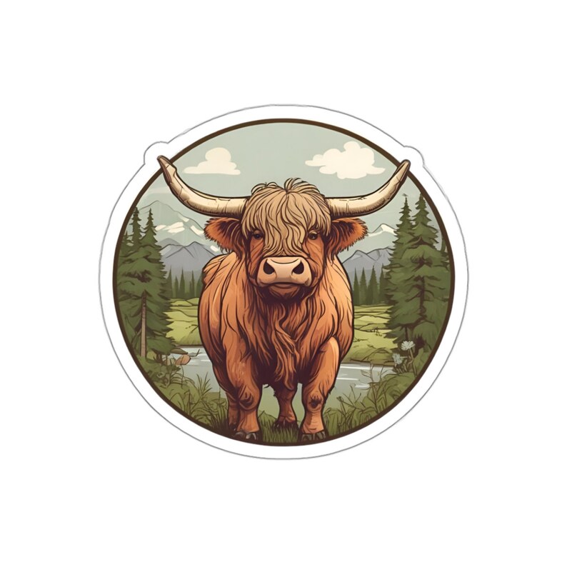 Highland Cow Sticker, Animated Highland Cattle Sticker, Cute Cartoon ...