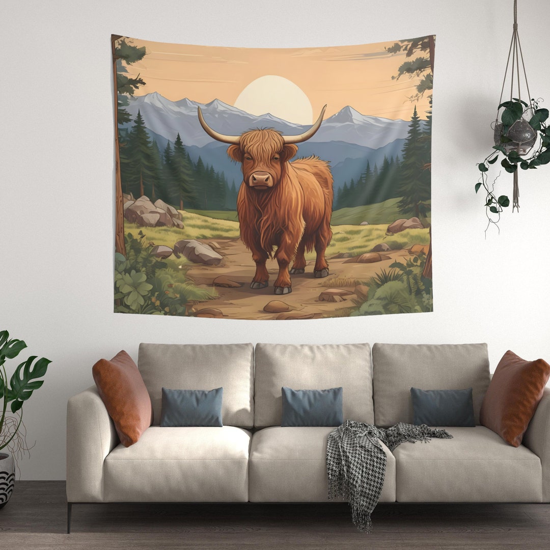 Highland Cow Tapestry, Highland Cow Indoor Wall Decor, Highland Cattle ...