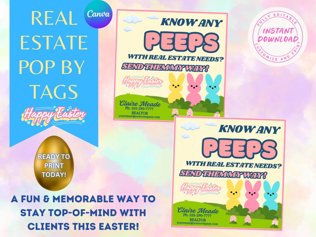 Easter Peeps Realtor Pop by Tag,know Any Peeps,referral Marketing Tag ...