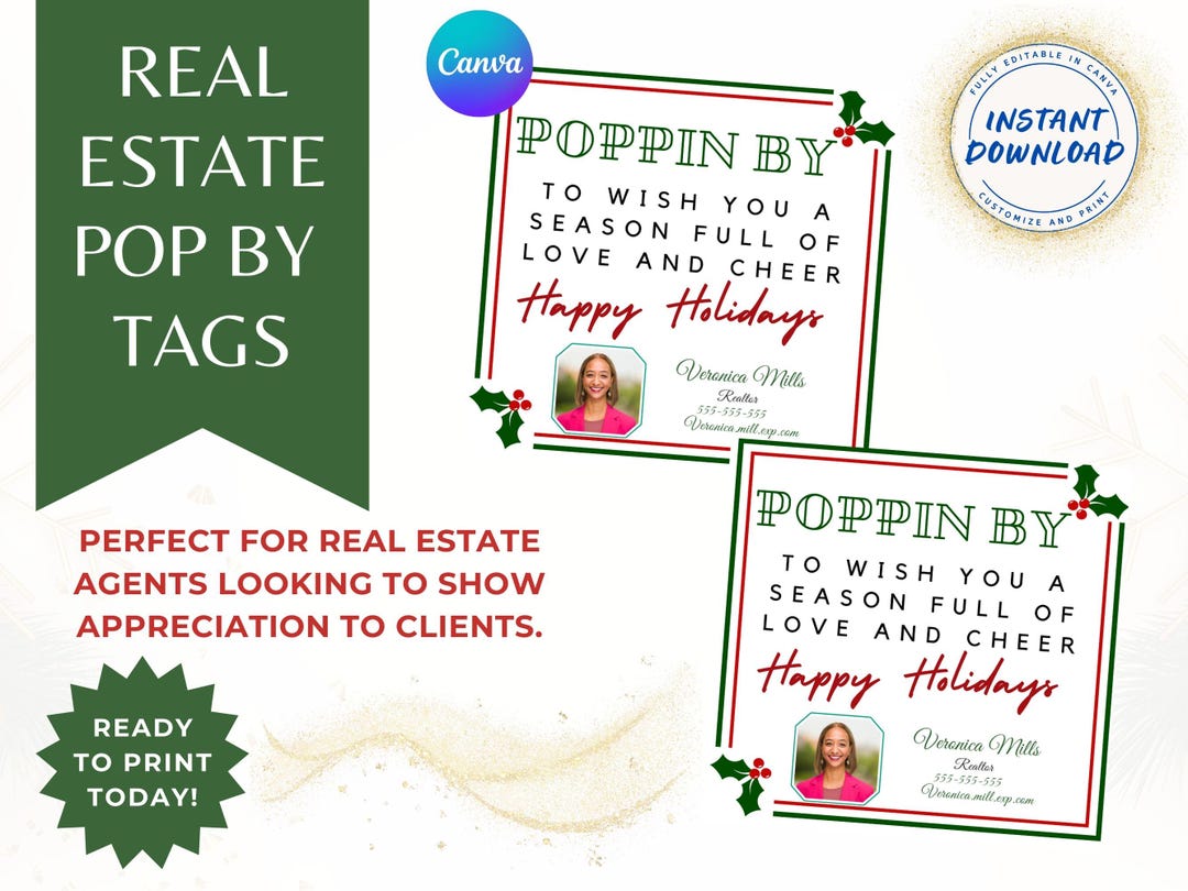 Realtor Holiday Pop by Tag, Popping by Christmas Tag, Holiday Client ...