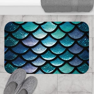 Blue Mermaid Bath Mat, Mermaid Bathroom Decor, Bathroom Mats, Blue ...