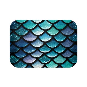 Blue Mermaid Bath Mat, Mermaid Bathroom Decor, Bathroom Mats, Blue ...