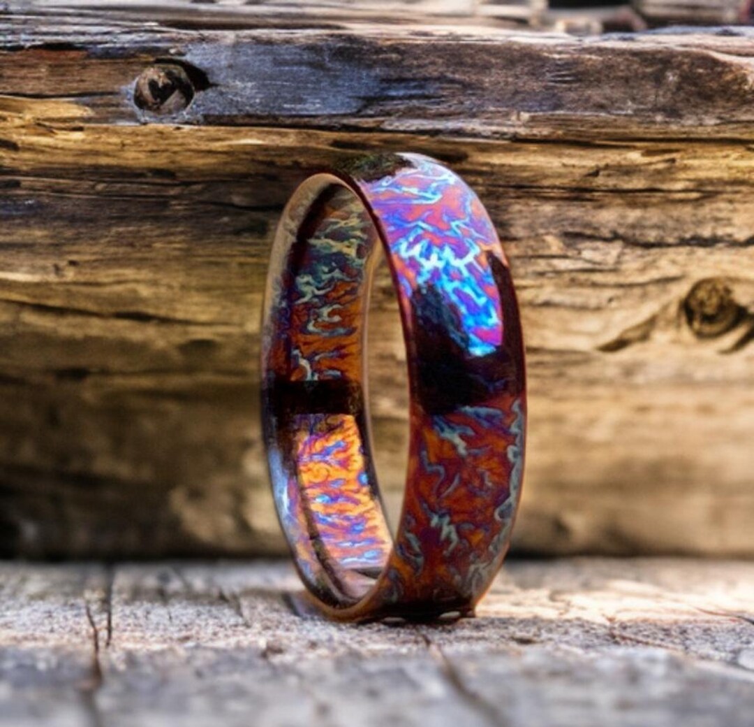 Unique Titanium Ring Dome Shaped Colorful Random Titanium Pattern Heat ...