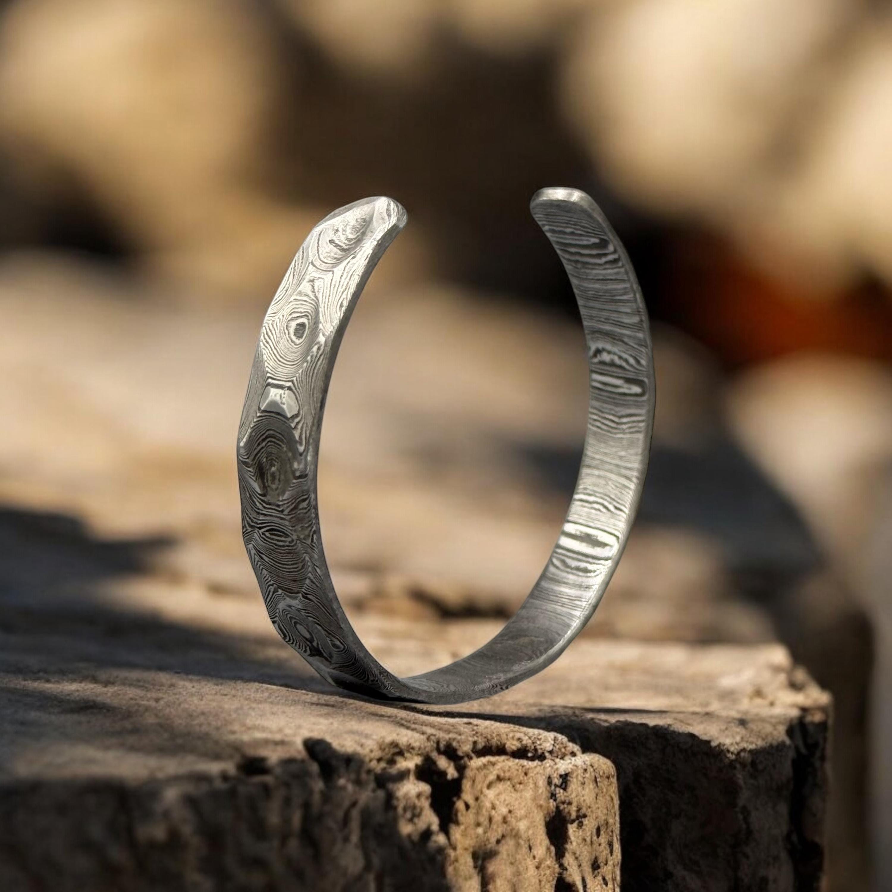Hand Forged Damascus Steel Cuff Bracelet Unique Bracelet Damascus Oath ...