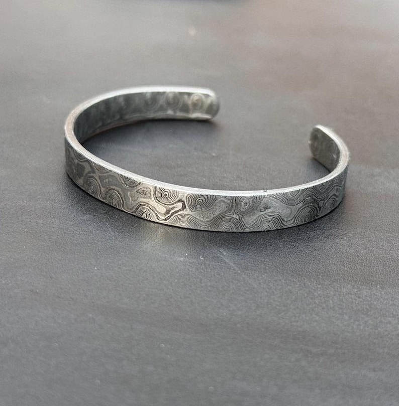 Damascus Steel Bracelet for Men – Handmade Viking Cuff, Forged Metal ...