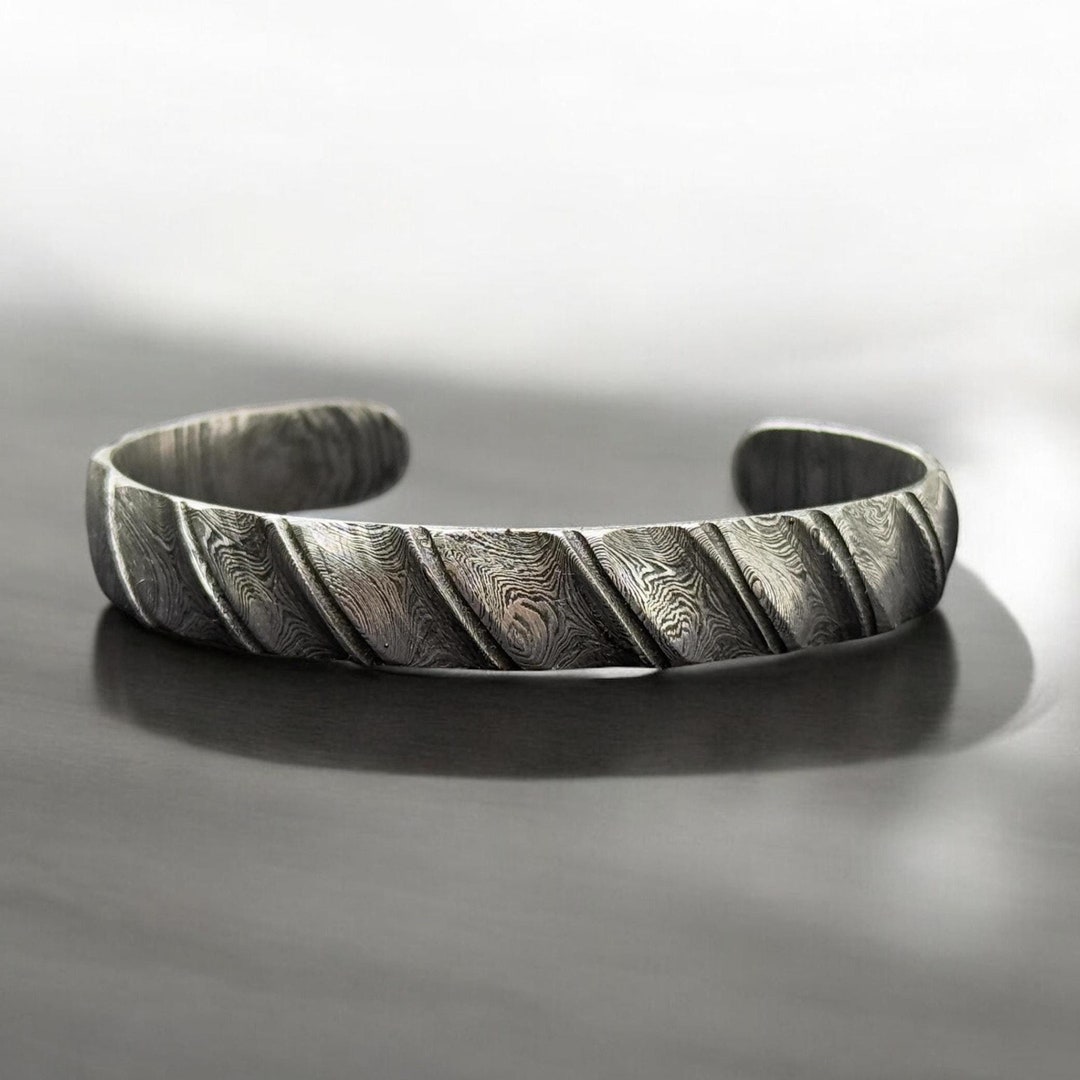 Unique Bracelet Men Viking Modern Damascus Bracelet Hammered Forged ...