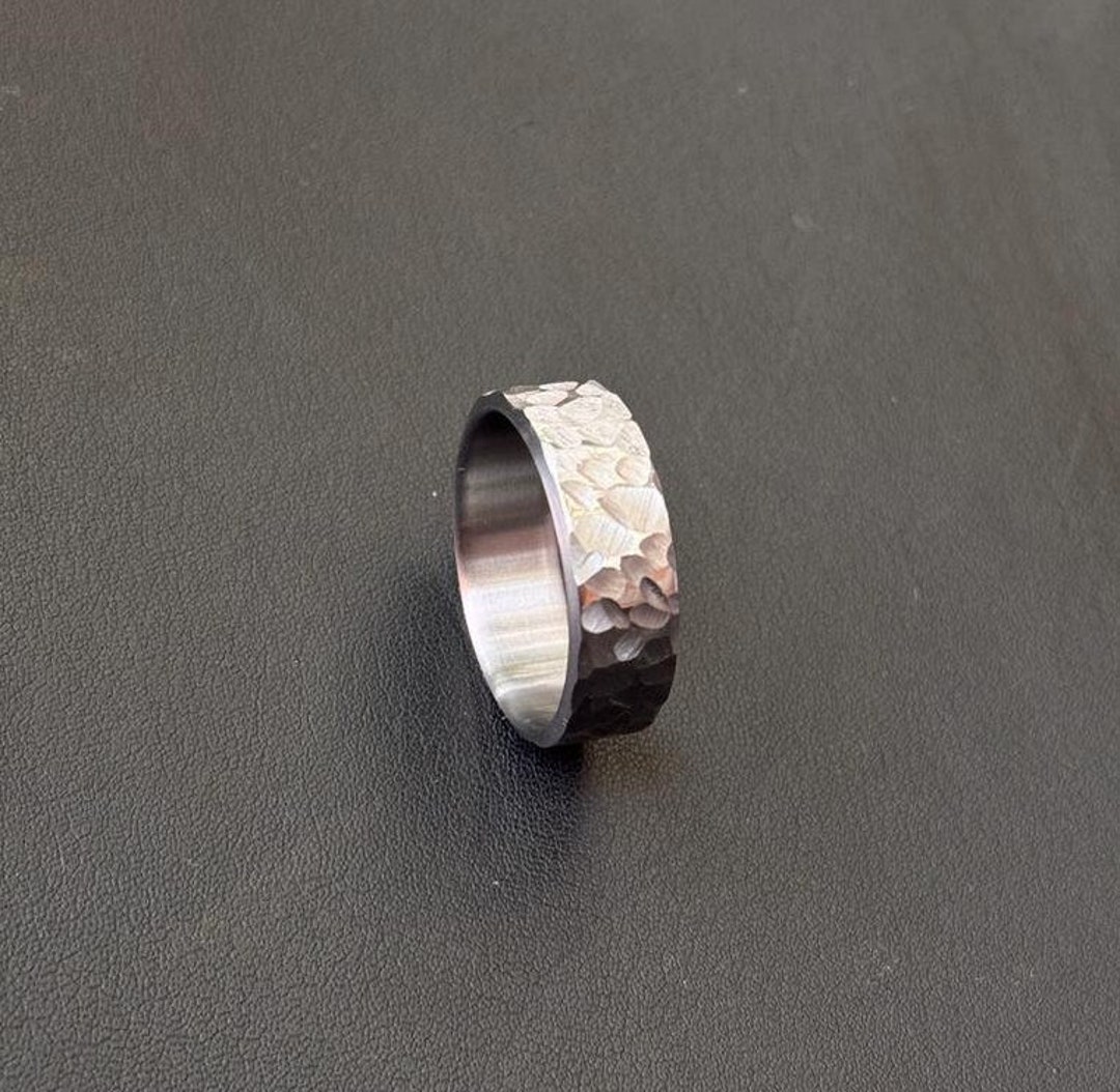 Hammered Titanium Ring Handcrafted Titanium Ring for Men Anniversary ...