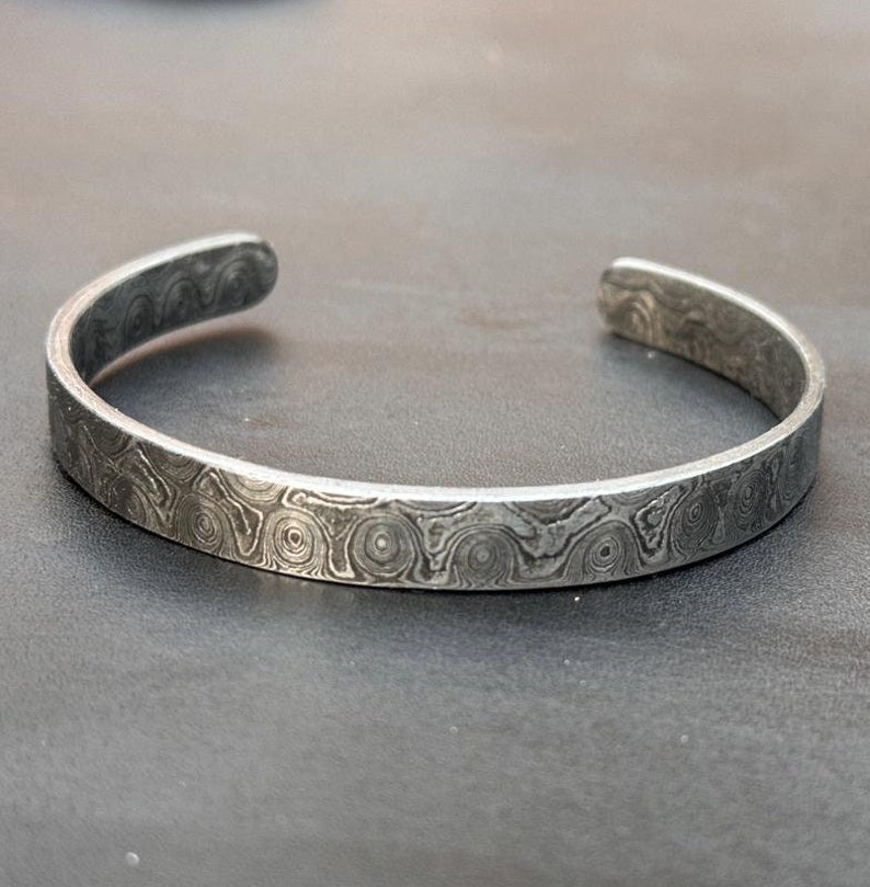 Damascus Steel Bracelet for Men – Handmade Viking Cuff, Forged Metal ...