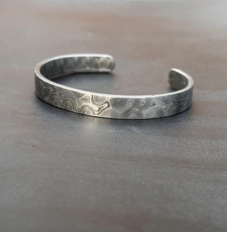 Damascus Steel Bracelet for Men – Handmade Viking Cuff, Forged Metal ...