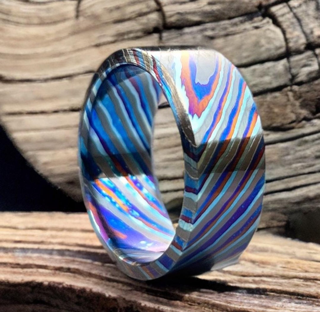 Timascus Wedding Band Colorful Timascus Steel Ring Mens Wedding Ring ...