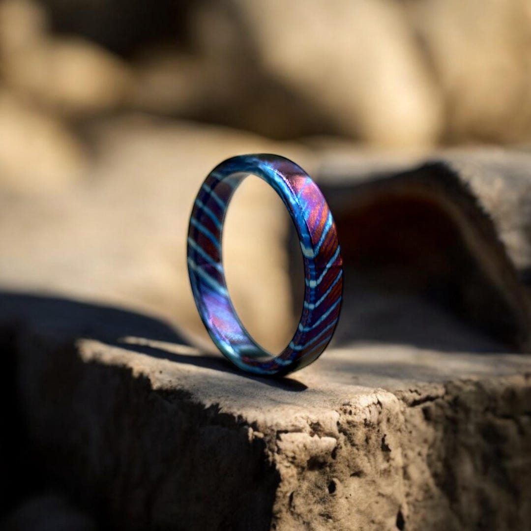 Timascus Ring for Men – Colorful Titanium Wedding Band, Unique Rainbow ...