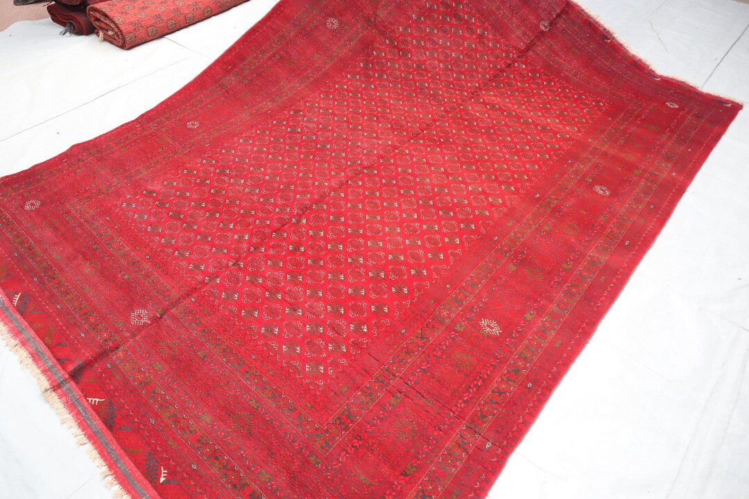 1990s Antique Rug 8x11 Ft Afghan Vintage Bokhara Rug- Turkmen Tegab ...