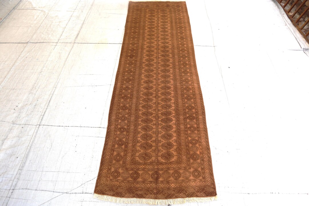 3'0x10'0 Ft Vintage Terracotta Bukhara Runner Rug- Afghan Vintage Mowri ...