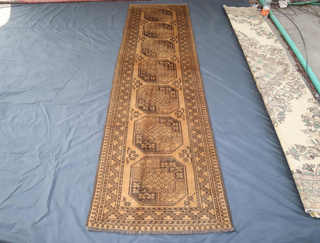 Antique Runner Rug 2'8x9'5 Ft One of a Kind Turkmen Ersari Rug - Afghan ...