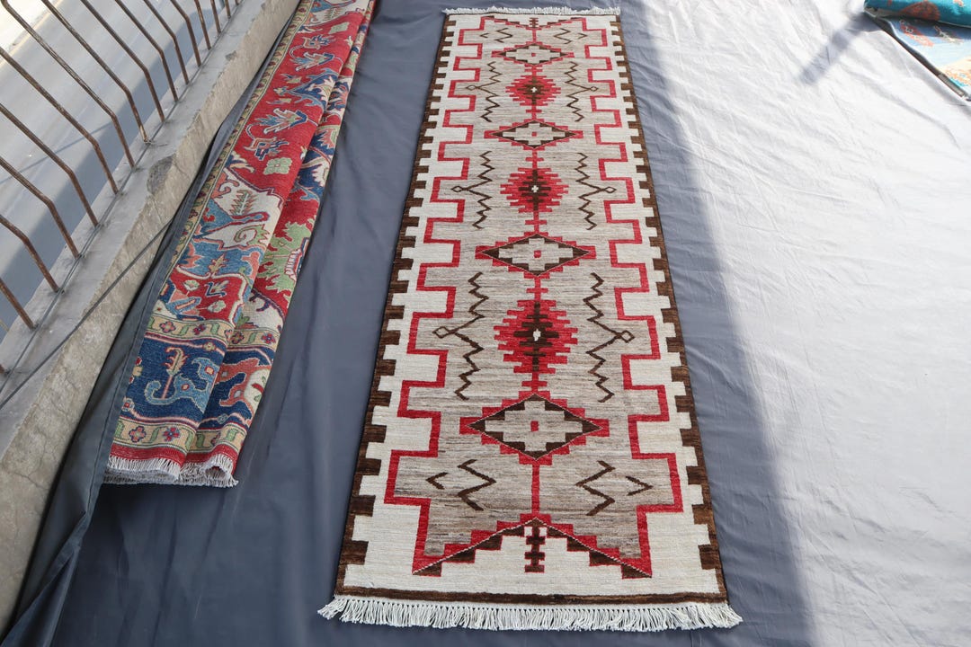 Beige Gabbeh Runner Rug - Afghan Hand Knotted Navajo Rug - Entryway ...