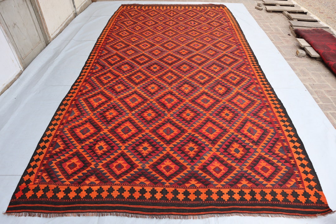 8x16 Large Size Vintage Afghan Rug/ Living Room Rug/ Large Hall Rug ...