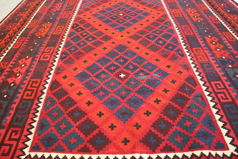 Red Orange Kilim Area Rug 8x13 Ft Afghan Handmade Flatweave Rug Large ...