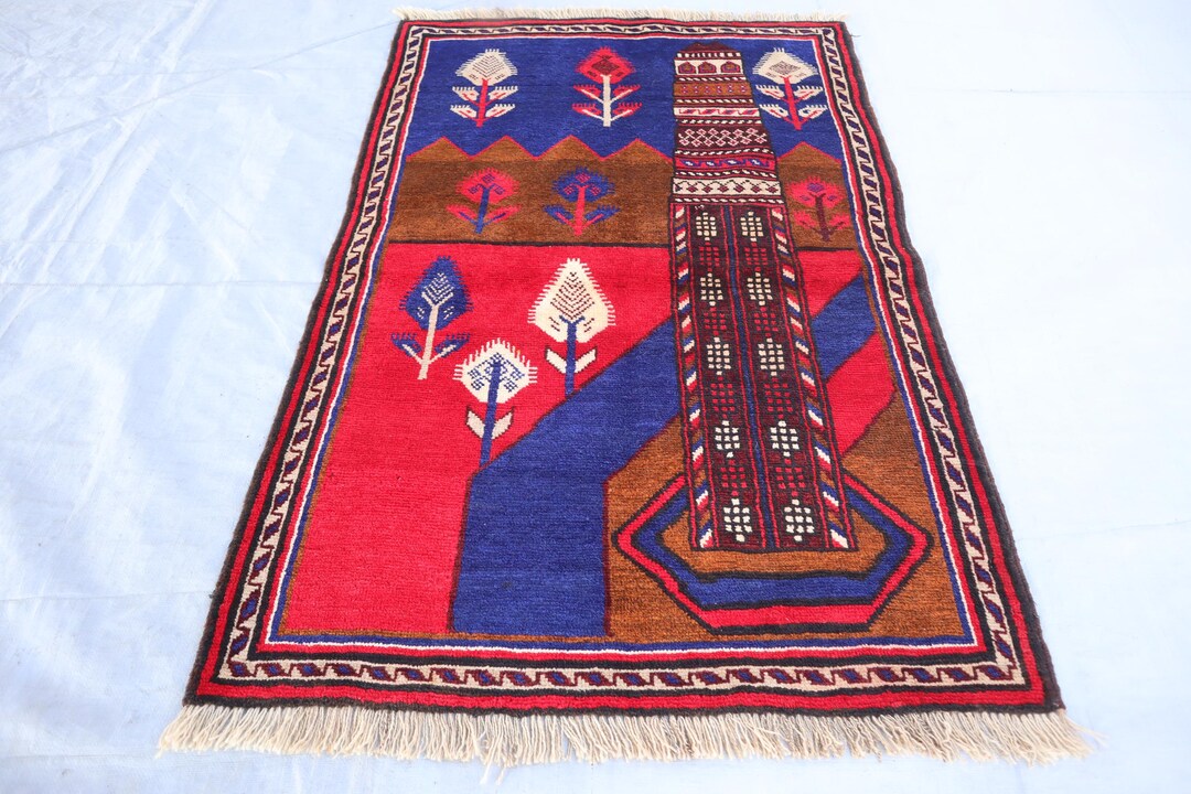 1990s Vintage Tree of Life Rug 3x5 Semi Antique Baluchi Rug- Handmade ...