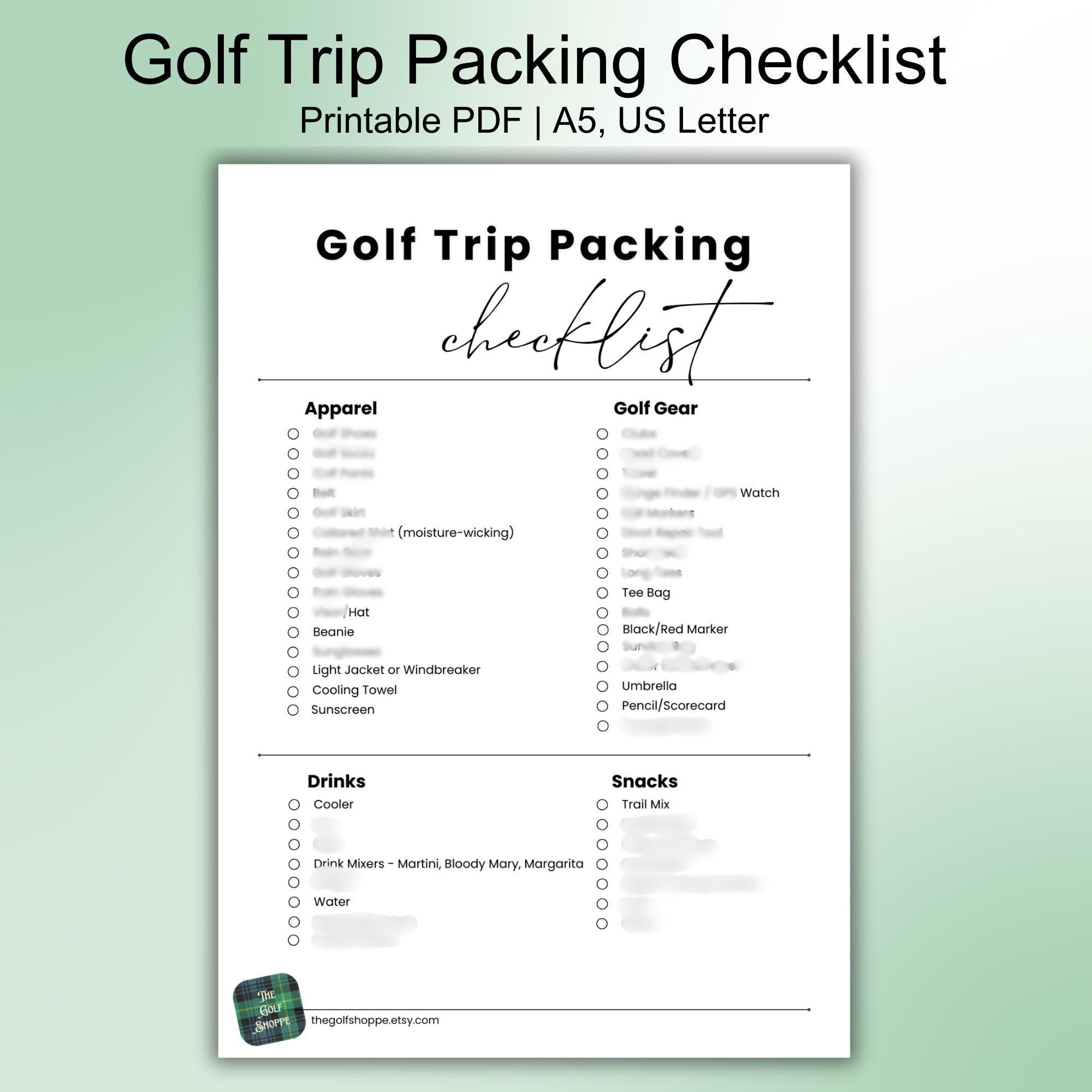 Golf Trip Packing List Golf Match Checklist Golf Outing Travel Vacation ...