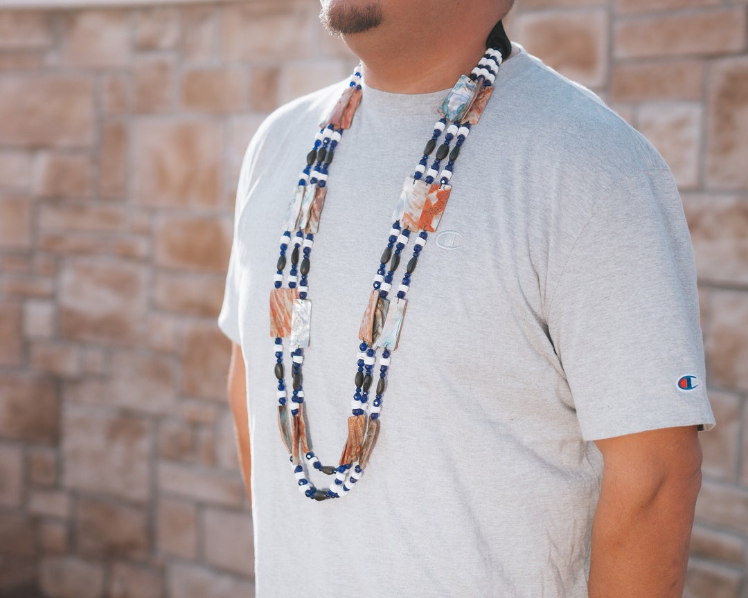 Unique Native American Men's Necklace With Red Abalone & Blackened Pine ...