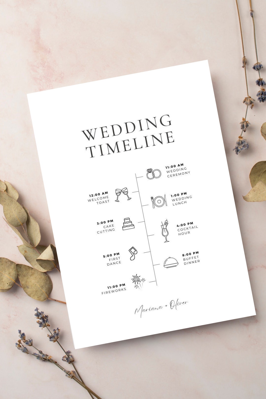 8 Different Wedding Timelines, Digital Wedding Itinerary Template ...
