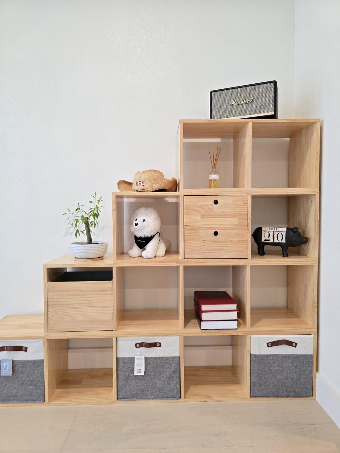 Solid Cubby Shelf 1 X 5 | Wooden Cube Organizer - Etsy