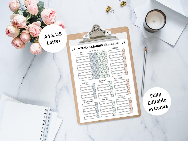 Weekly Cleaning Checklist Editable, Printable Cleaning Plan, Cleaning ...