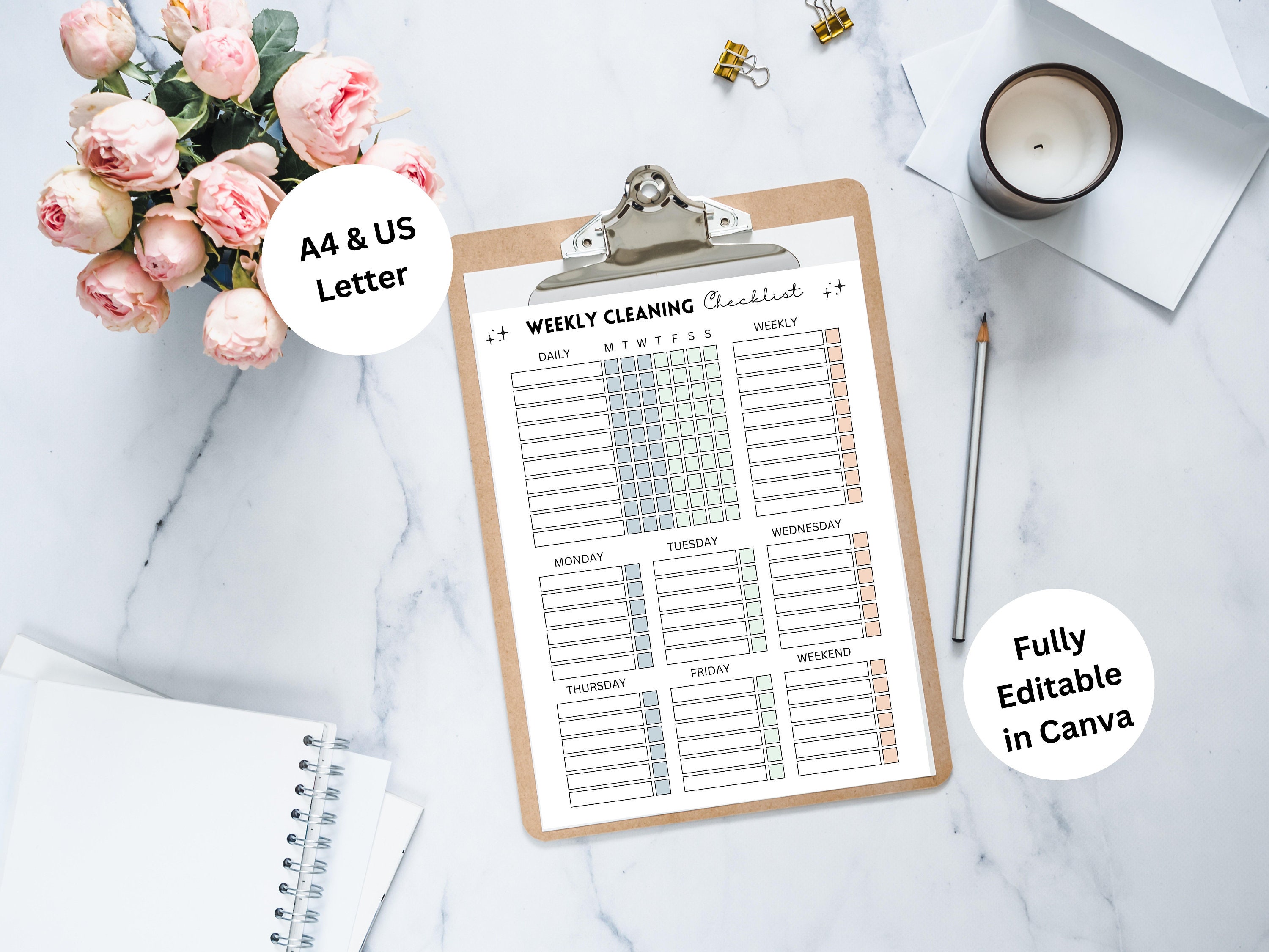 Weekly Cleaning Checklist Editable, Printable Cleaning Plan, Cleaning ...