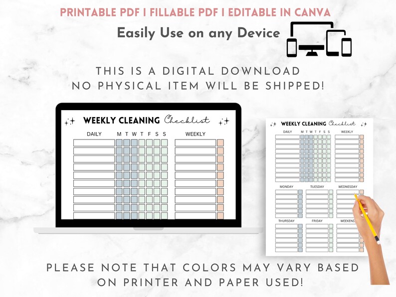Weekly Cleaning Checklist Editable, Printable Cleaning Plan, Cleaning ...