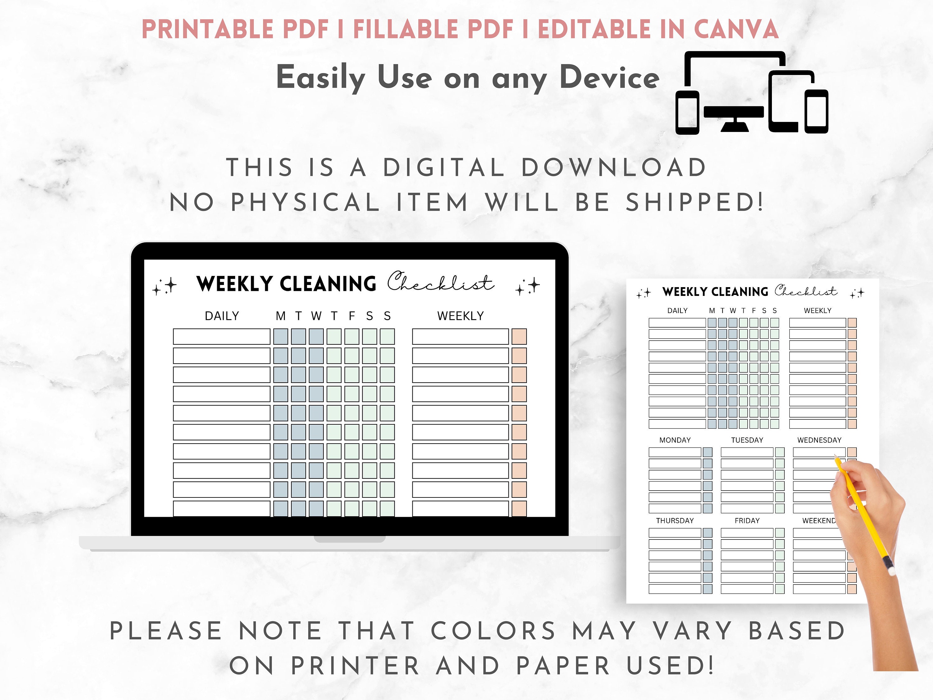 Weekly Cleaning Checklist Editable, Printable Cleaning Plan, Cleaning ...