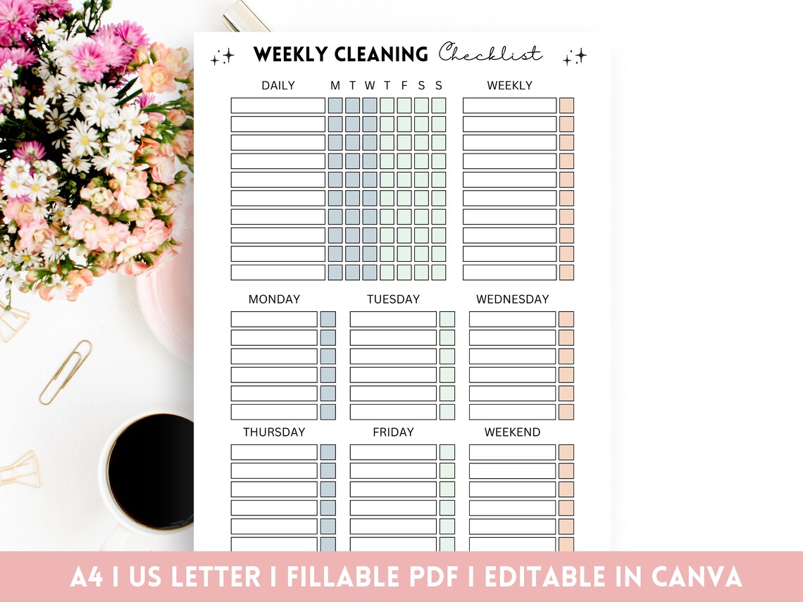 Weekly Cleaning Checklist Editable, Printable Cleaning Plan, Cleaning ...