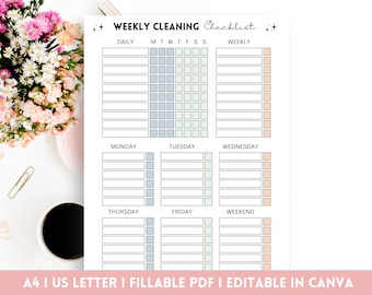 Weekly Cleaning Checklist Editable, Printable Cleaning Plan, Cleaning ...