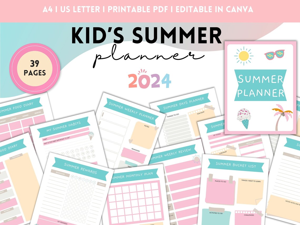 Summer Planner Summer Bucket List Chore Charts I Printable Editable ...
